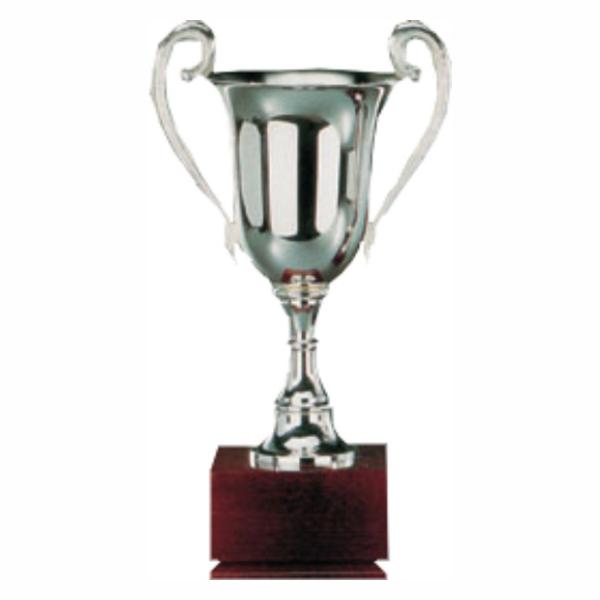 ST108. SILVER PLATED TROPHY-MAHOGANY BASE : Awards Atlanta